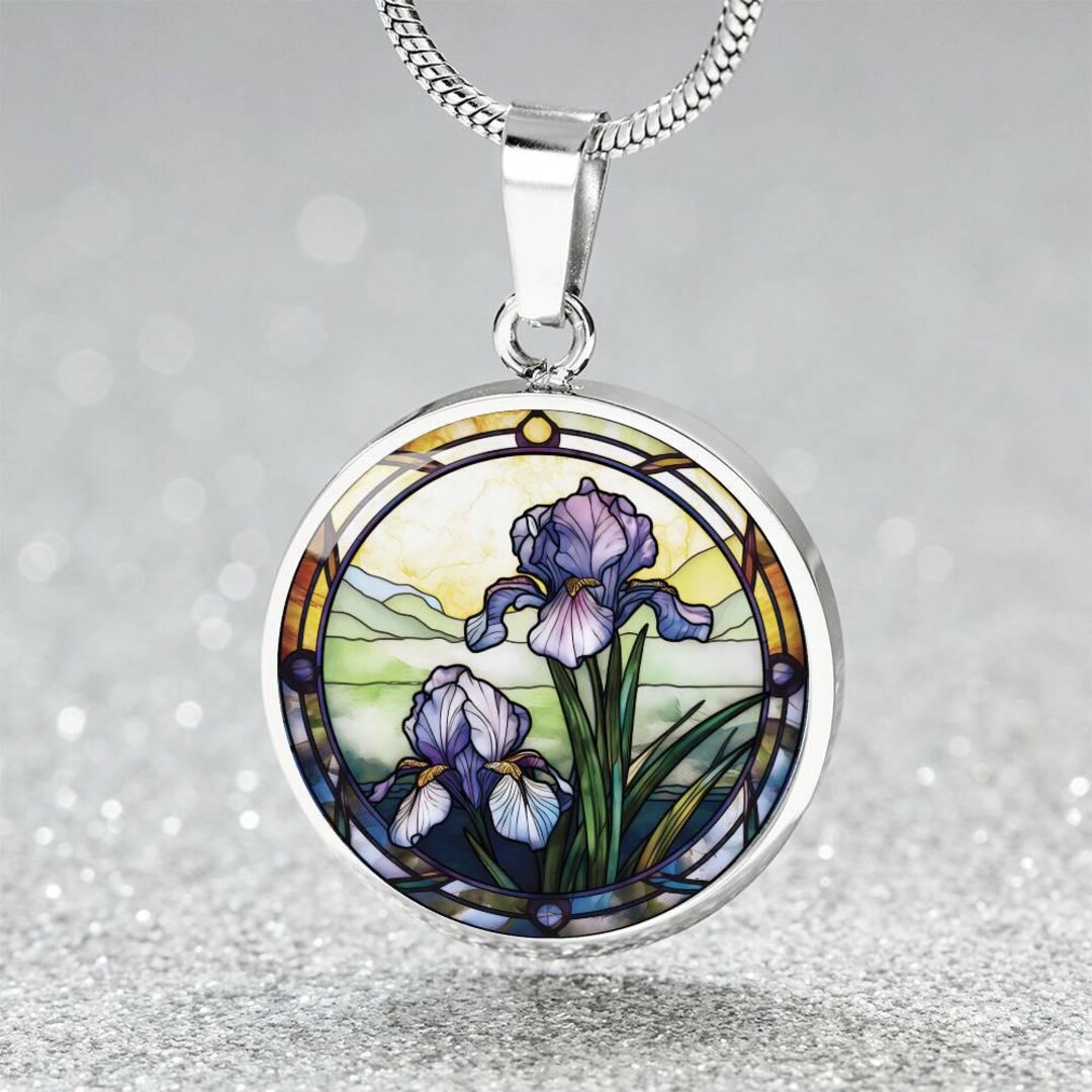 Purple Iris Necklace, Personalized February Birth Month Flower Jewelry ...