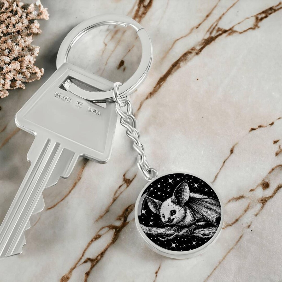 Vampire Bat Keychain, Personalized Halloween Jewelry, 18K Gold Bat ...