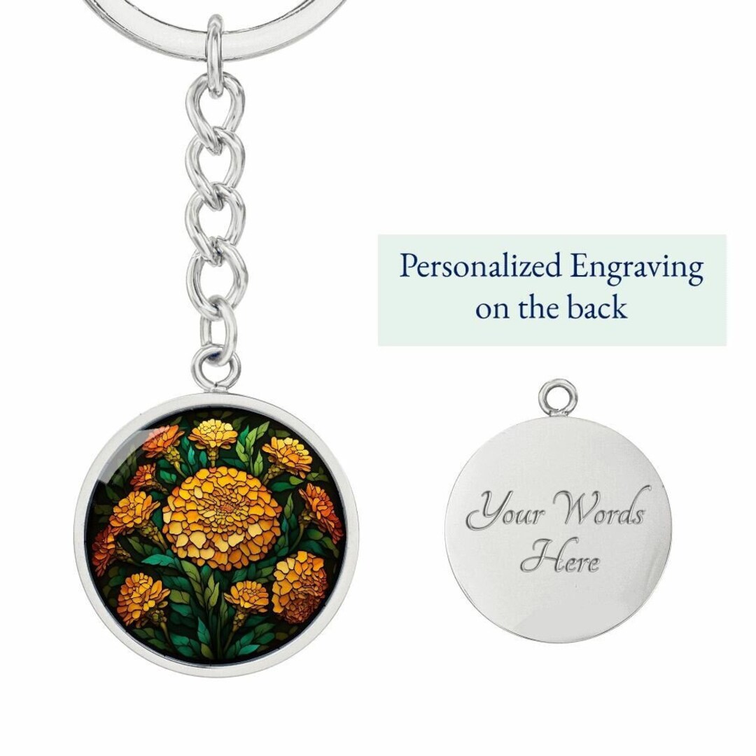 Birth Flower Marigold Keychain October Birth Flower - Etsy