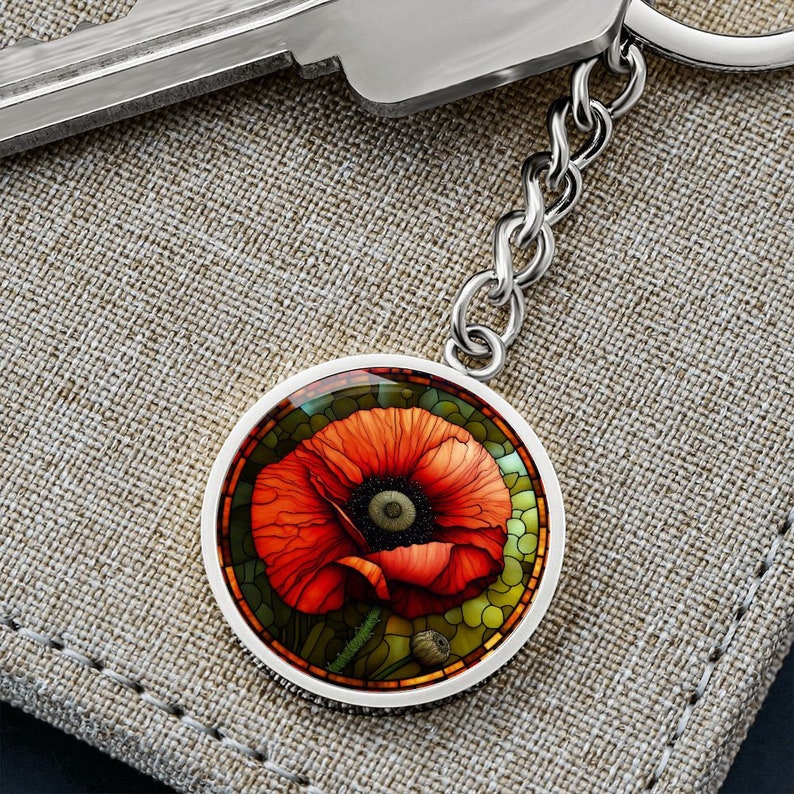 Birth Flower Poppy Keychain August Birth Flower Personalized - Etsy