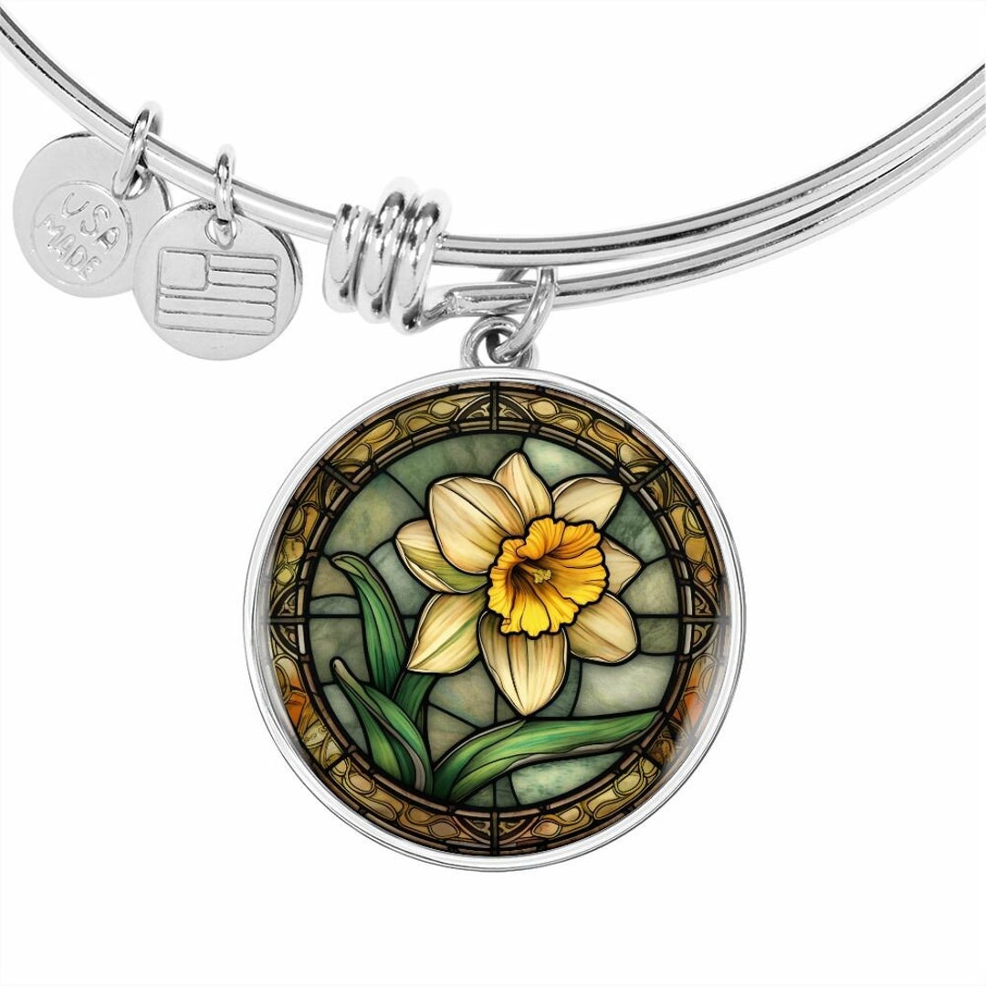 Daffodil Bracelet, Personalized March Birth Month Flower Jewelry ...