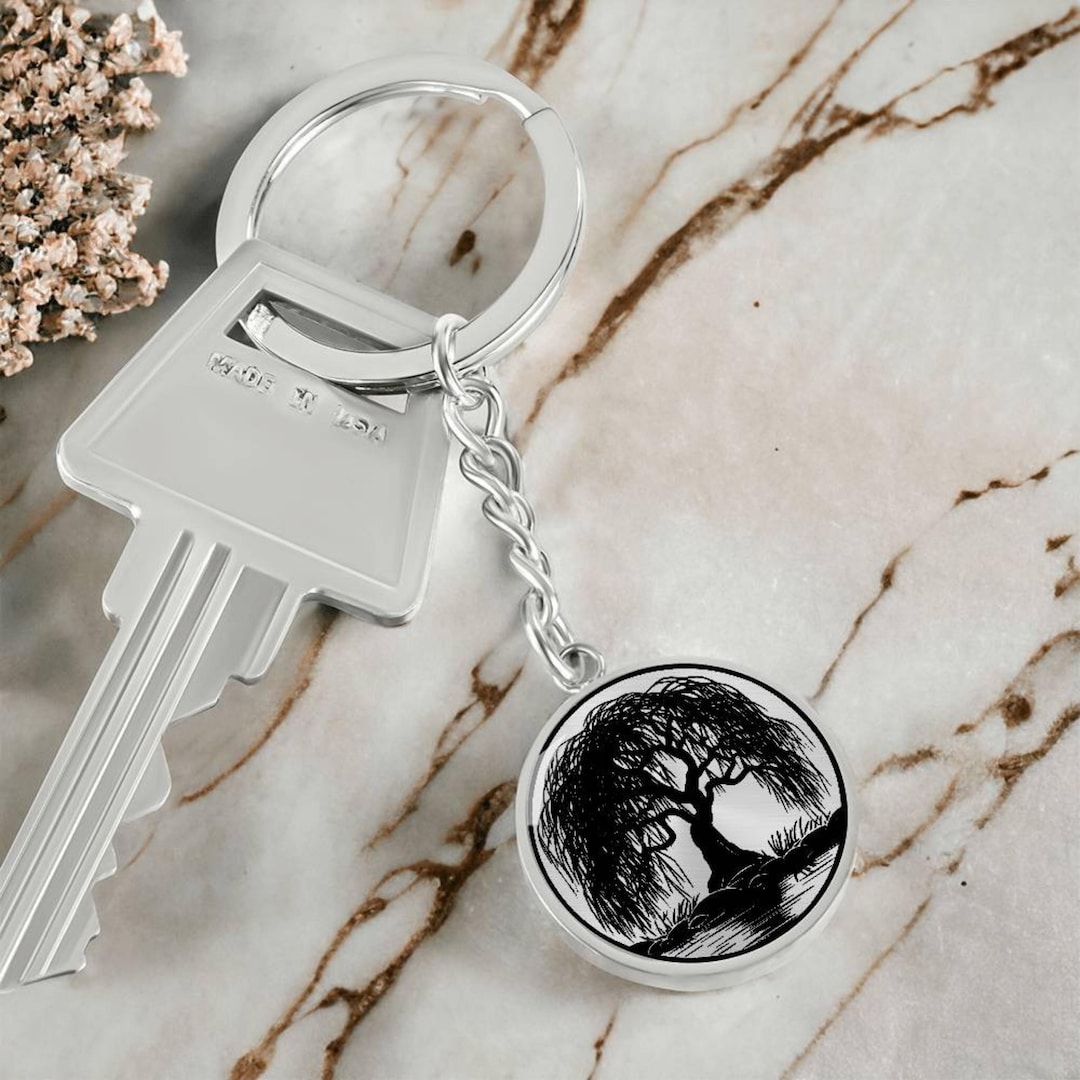 Weeping Willow Tree Keychain, Personalized Nature Jewelry, 18K Gold ...