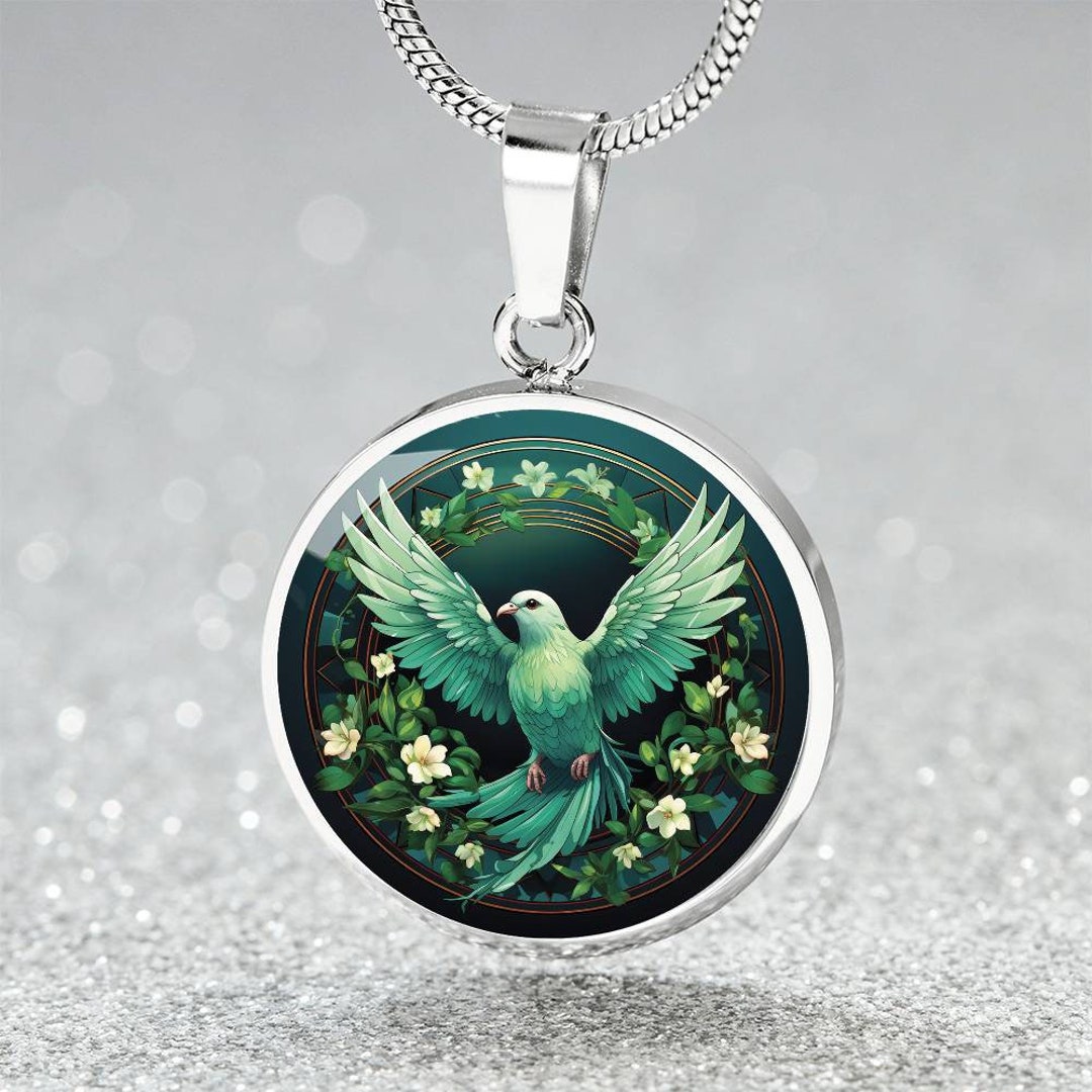 Emerald Dove Necklace, Personalized Gold Bird Jewelry, Engraved Dove ...