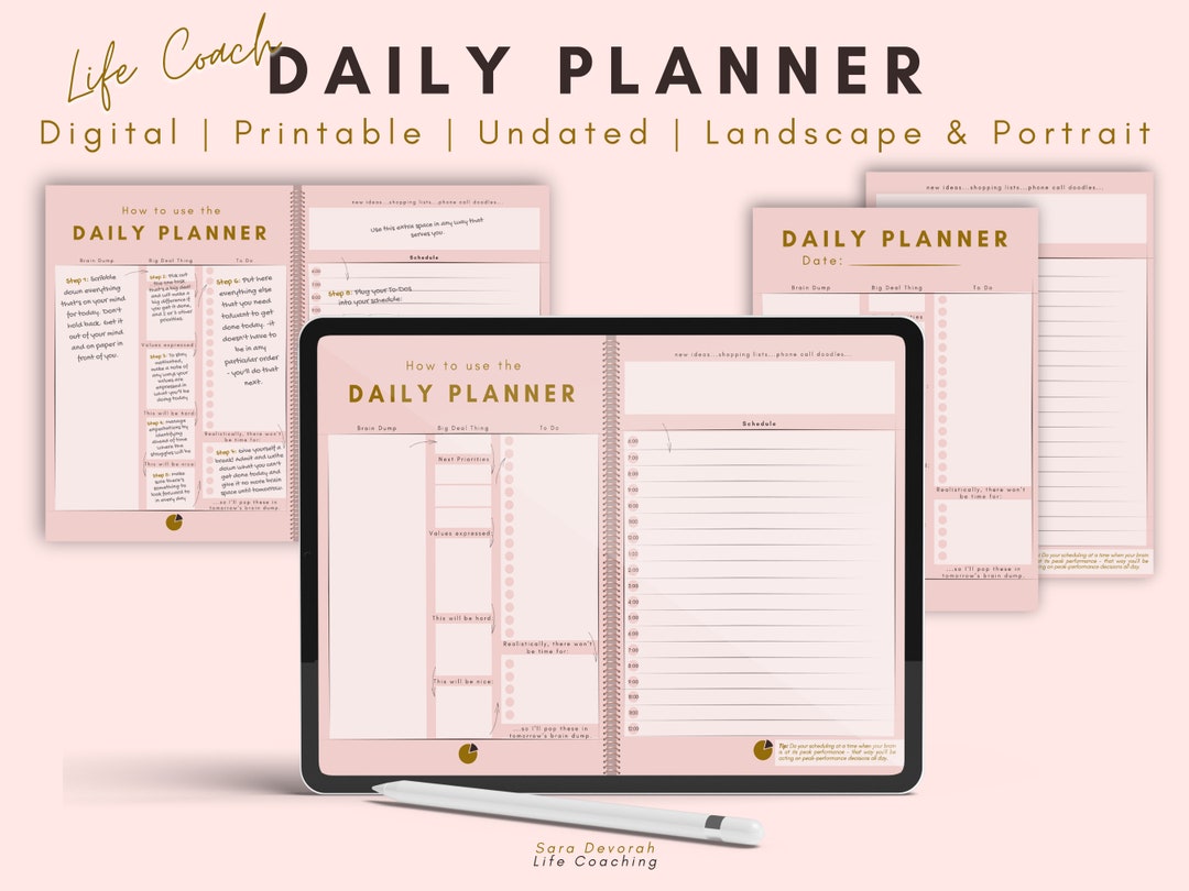 Digital Printable Daily Planner Designed by a LIFE COACH | Undated ...