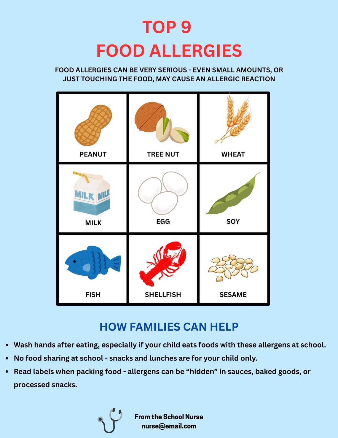 Top Food Allergies Flyer for Schools - Allergy Awareness Printable ...