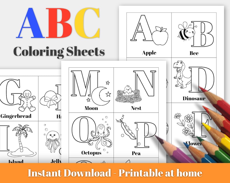 Printable Alphabet Coloring Sheets for Kids - Etsy