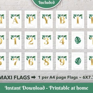 HAPPY BIRTHDAY Printable Banner | Tropical Leaf and Gold | Digital ...