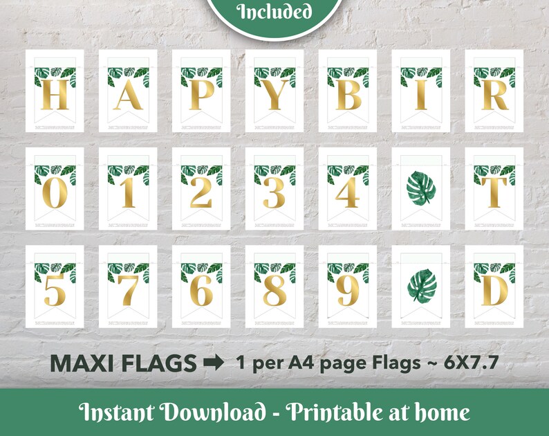 HAPPY BIRTHDAY Printable Banner | Tropical Leaf and Gold | Digital ...