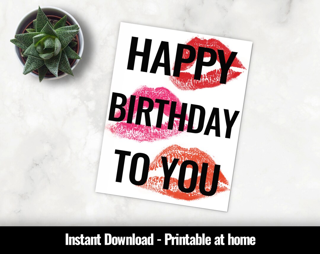 Lipstick Kiss Birthday Card to Print at Home - Etsy