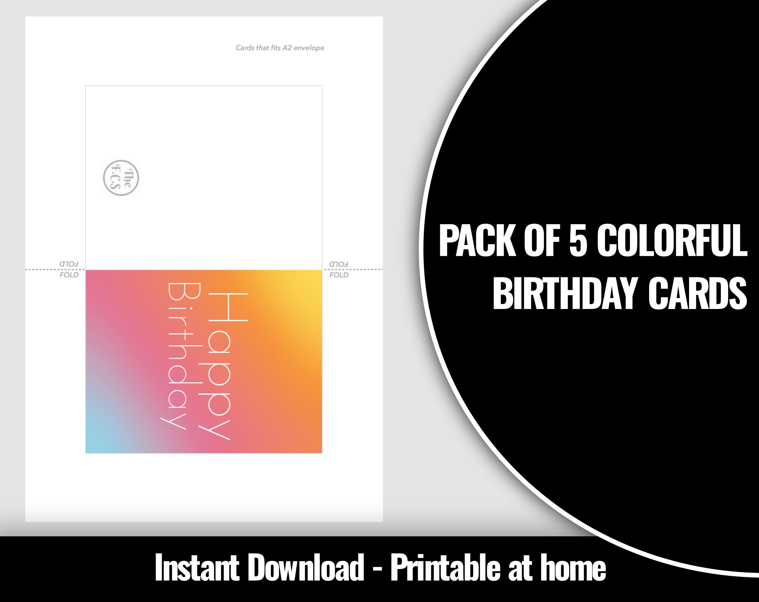Colorful Birthday Cards to Download and Print at Home Pack of 5 - Etsy