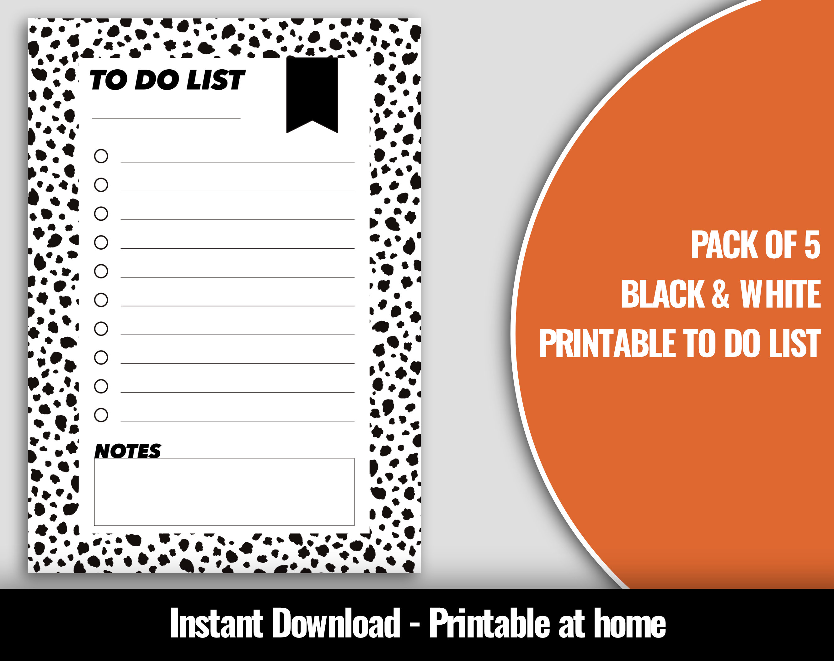 Printable to Do List Pack of 5 Black and White Design - Etsy