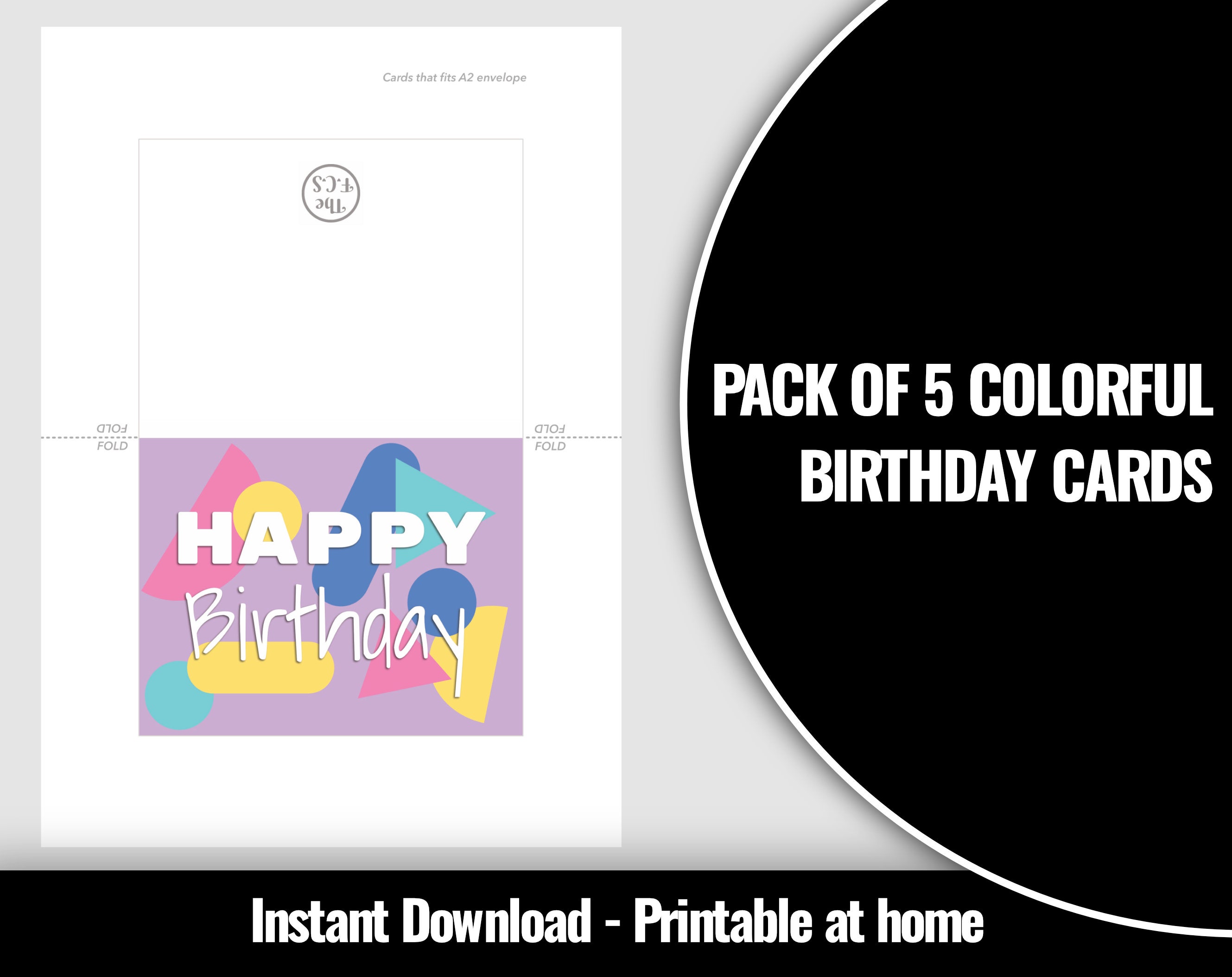 Colorful Birthday Cards to Download and Print at Home Pack of 5 - Etsy