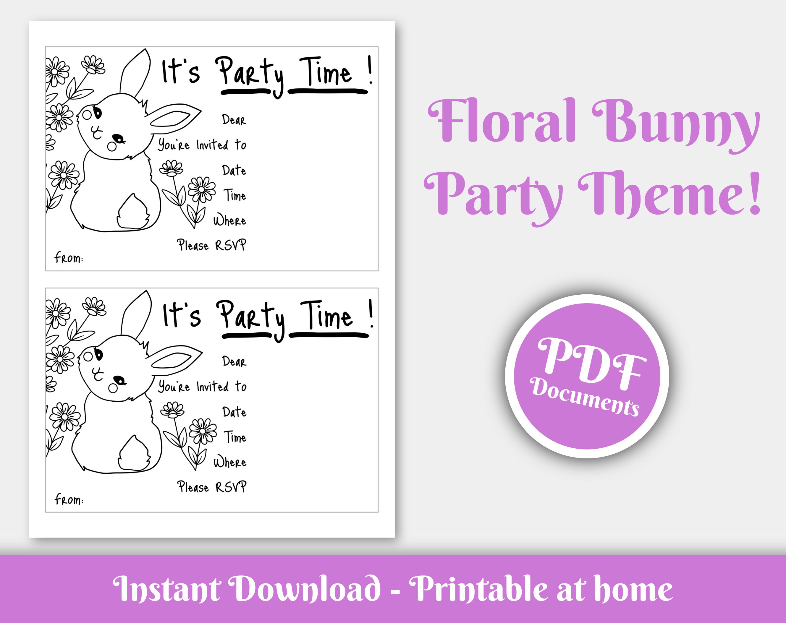 Birthday Invitations to Color for Girl Digital Download to Print at ...