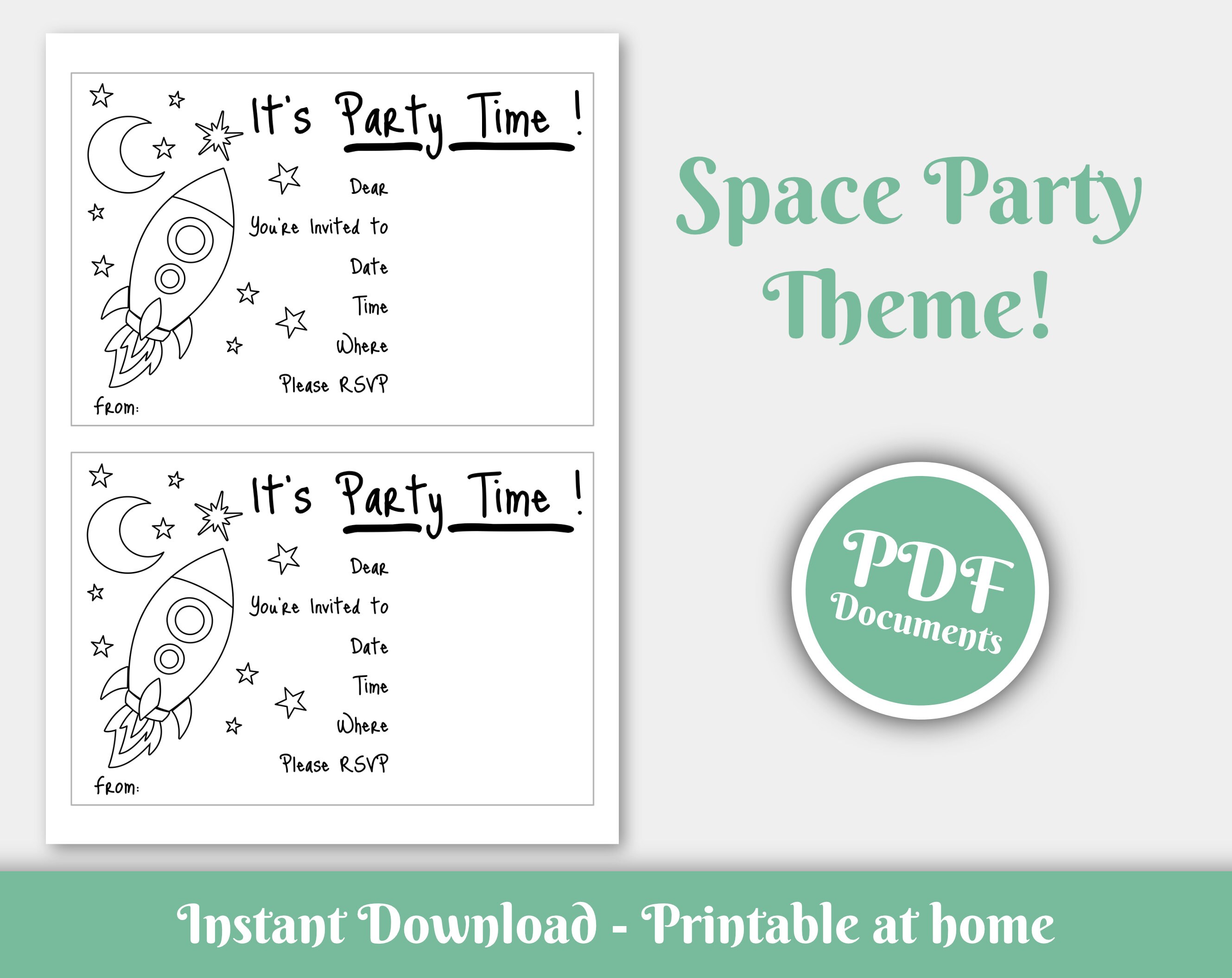 Birthday Invitations to Color Digital Download to Print at Home Pack of ...