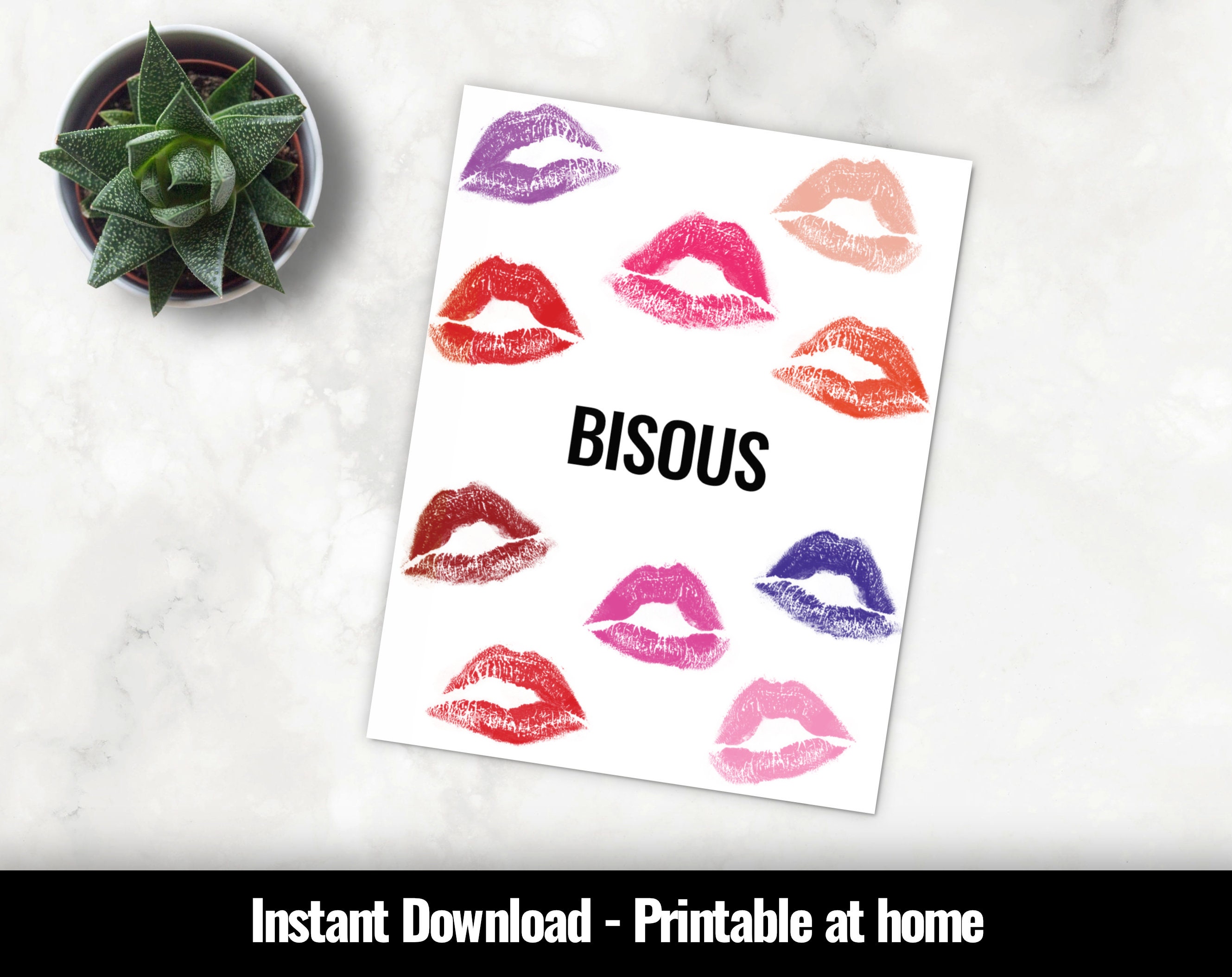 Lipstick Bisous Card to Print at Home - Etsy