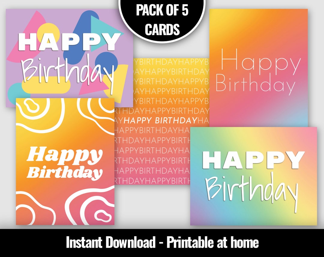 Colorful Birthday Cards to Download and Print at Home Pack of 5 - Etsy