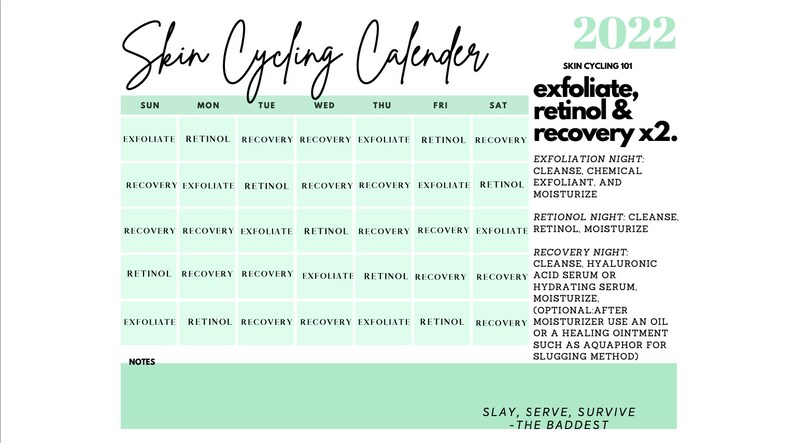 Printable Skin Cycling Calendar 2022 - Etsy