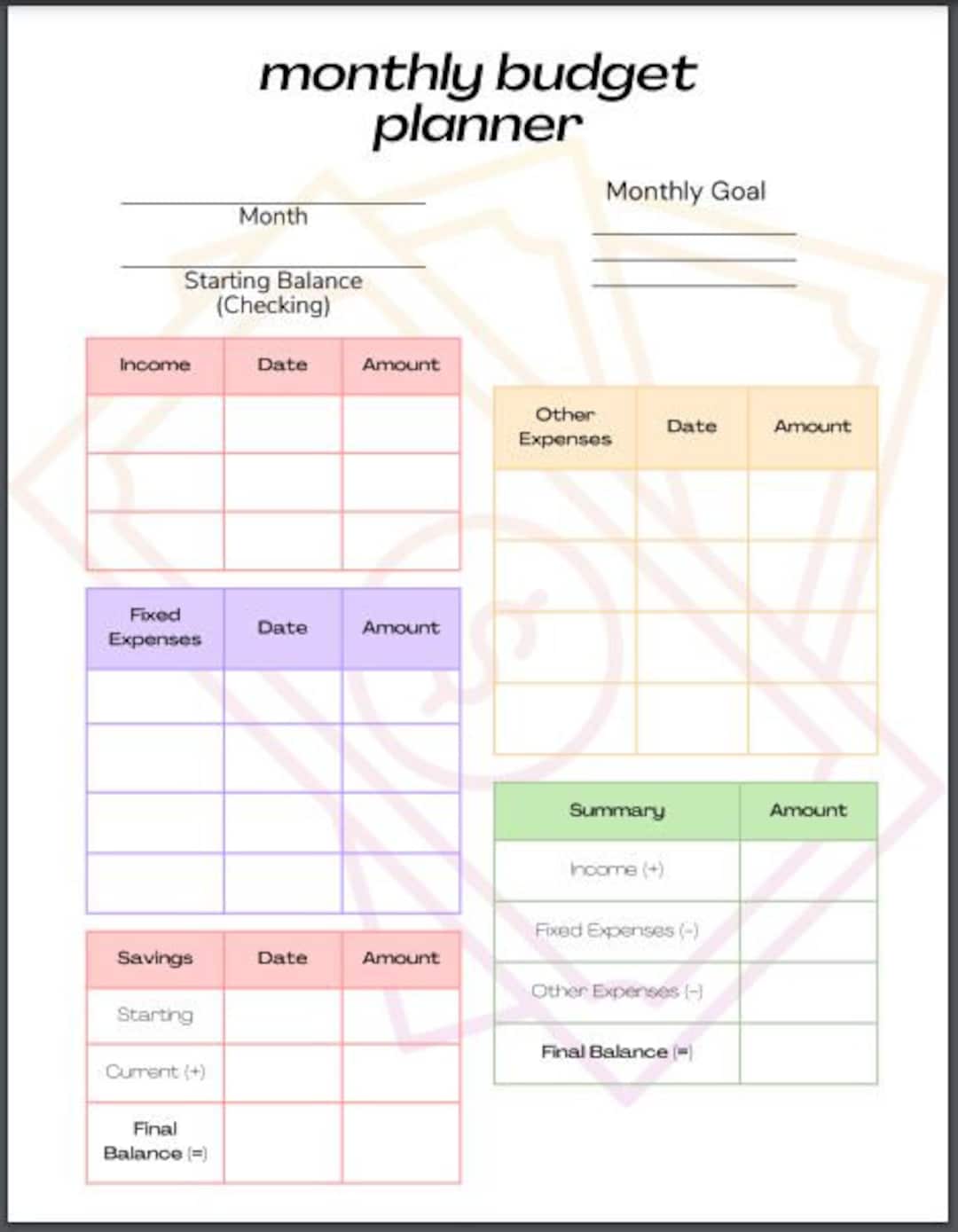 Easy to Use, Print From Home Monthly Budget Planner - Etsy
