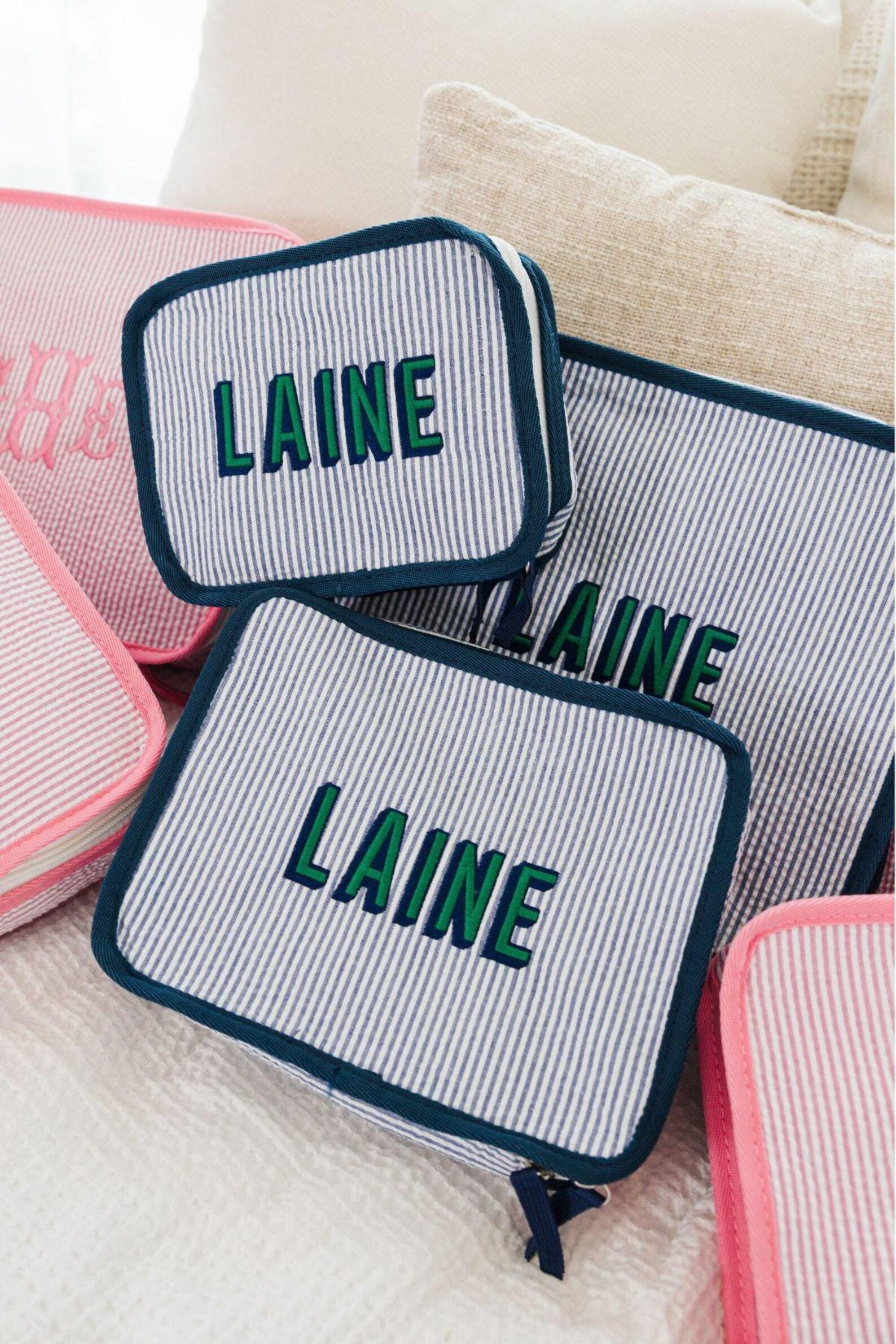 Seersucker Packing Cubes (set of 3) // Personalized Stacking Set ...