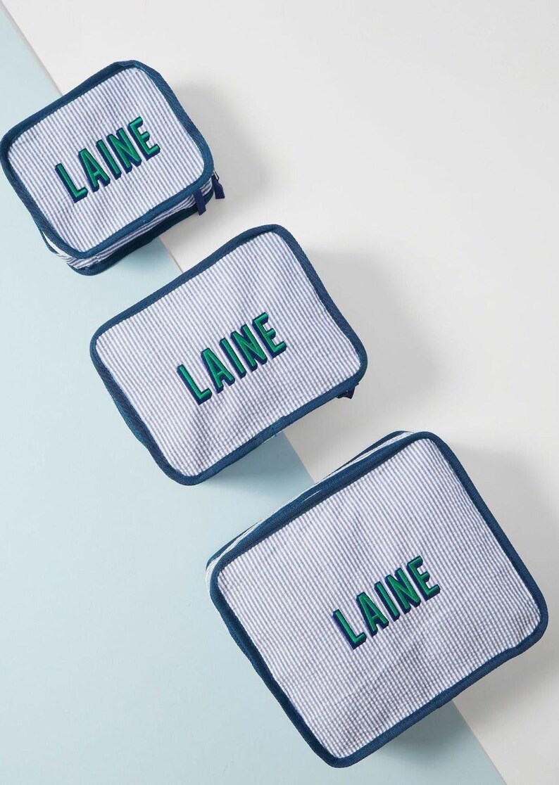 Seersucker Packing Cubes (set of 3) // Personalized Stacking Set ...