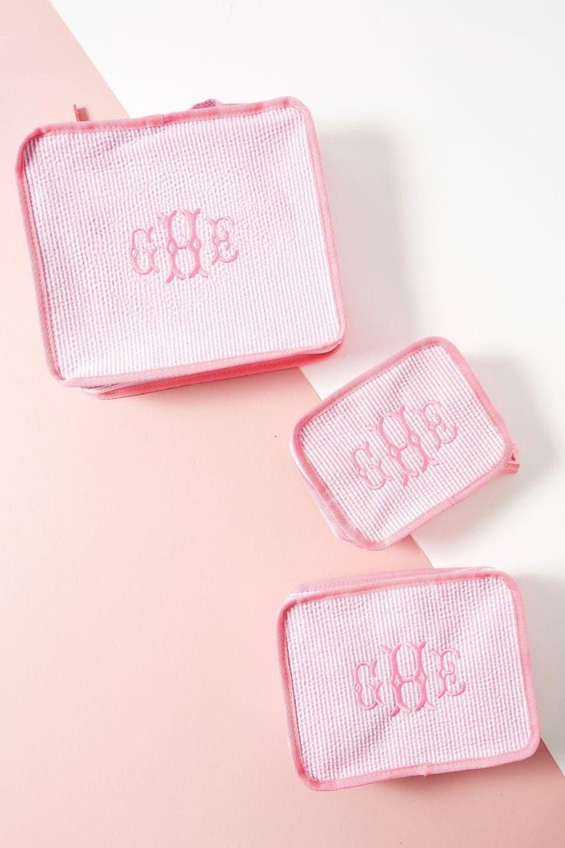 Seersucker Packing Cubes (set of 3) // Personalized Stacking Set ...