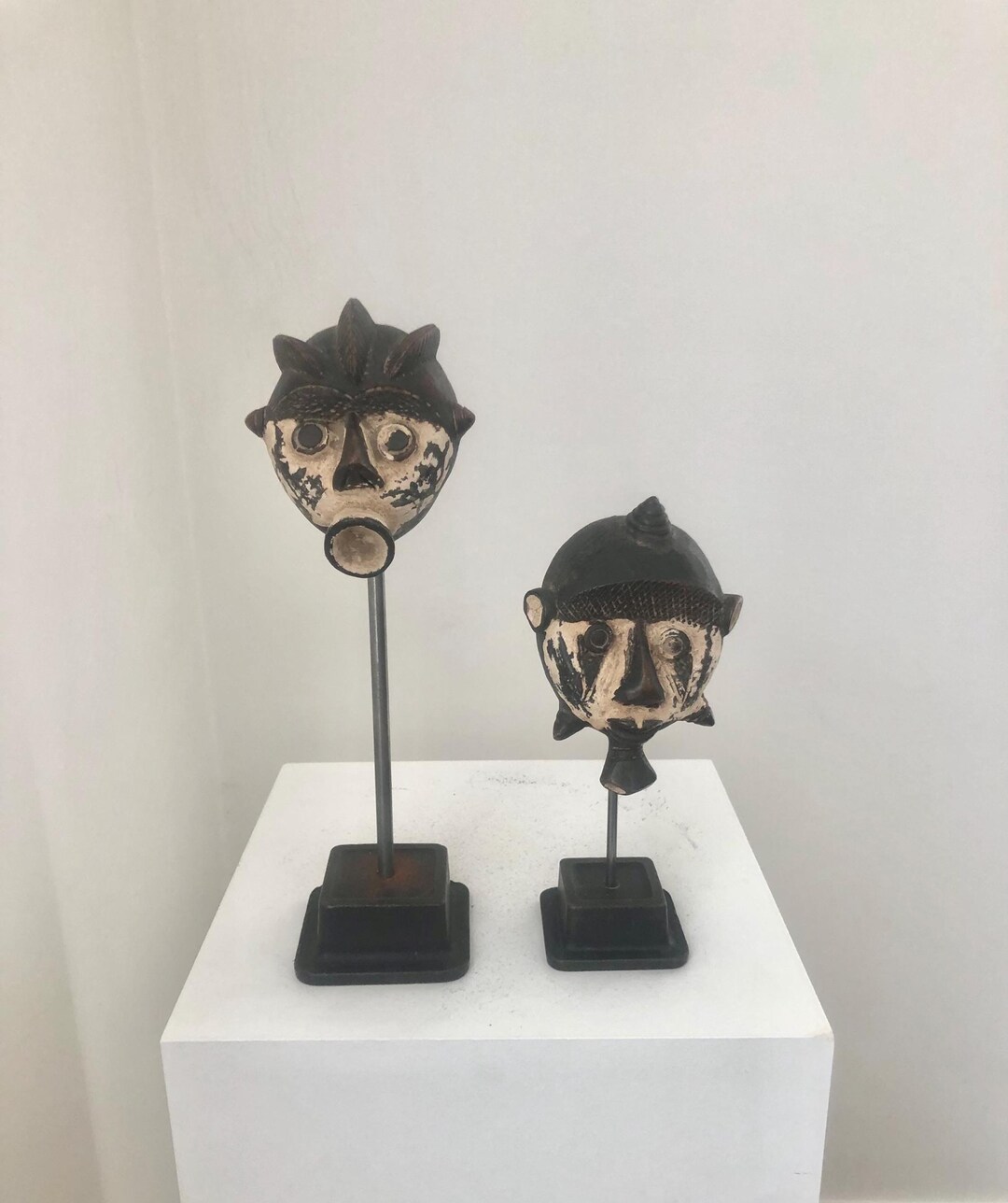 Pair Vintage African Passport Clay Masks, African Tribal Art Pottery ...