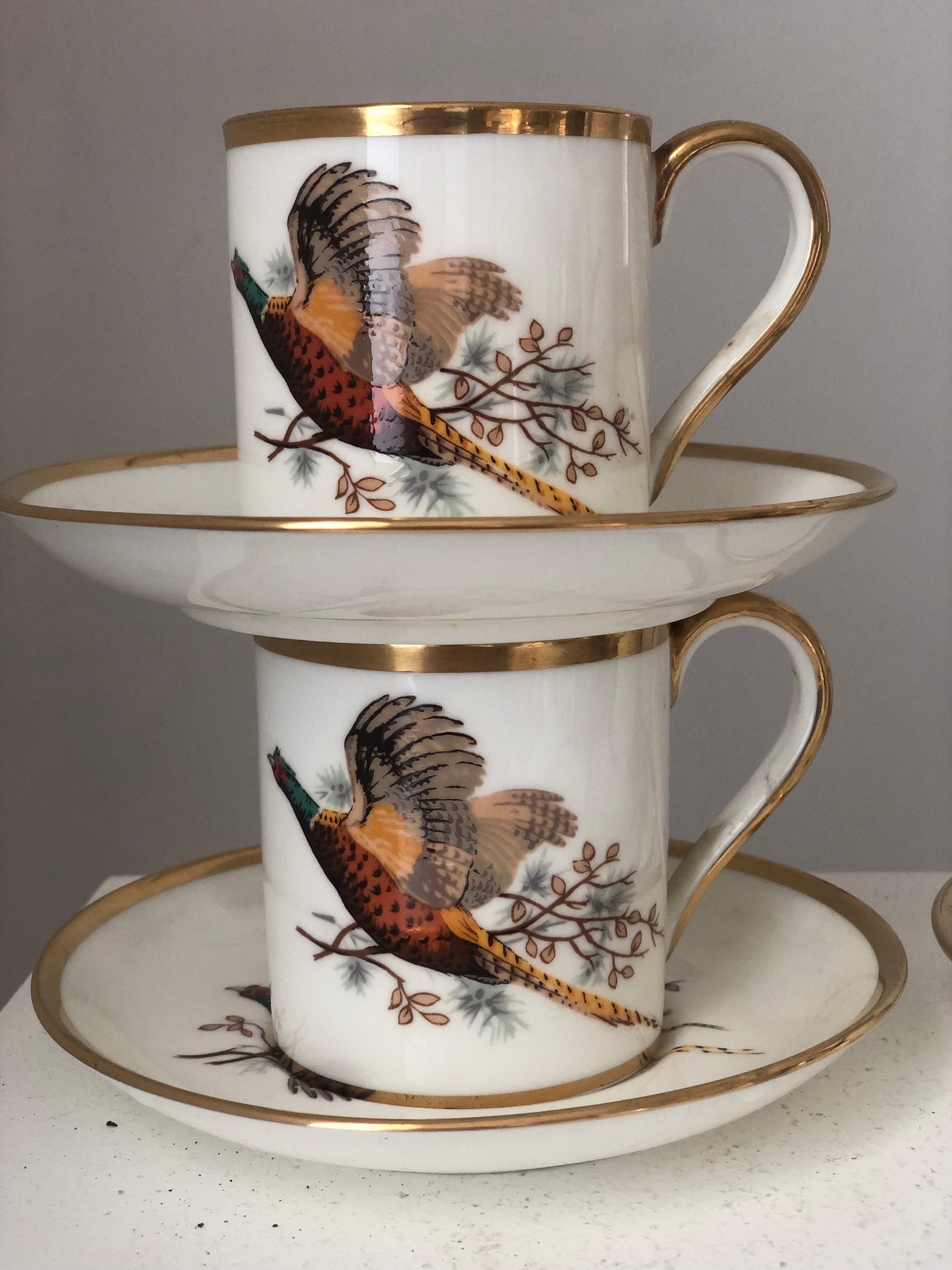 10-piece Vintage Espresso Porcelain Coffee Cups With Pheasants Birds ...