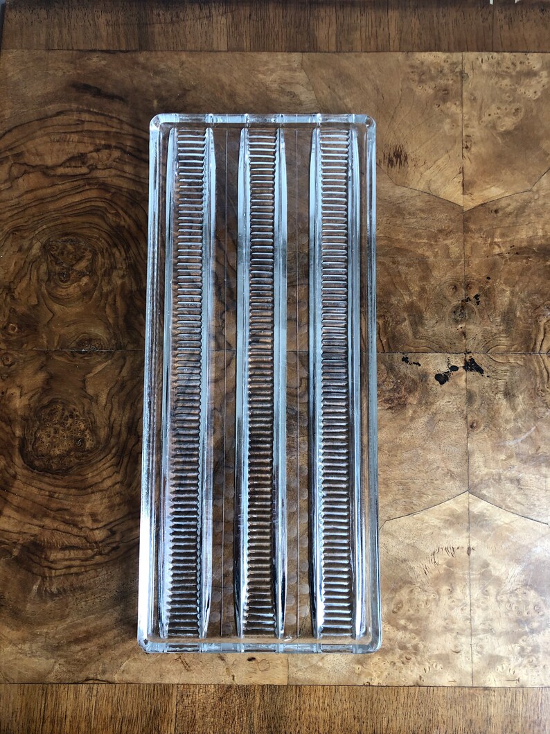Elegant Rectangular Ribbed Glass Platter, Vintage Minimal Glass Serving ...