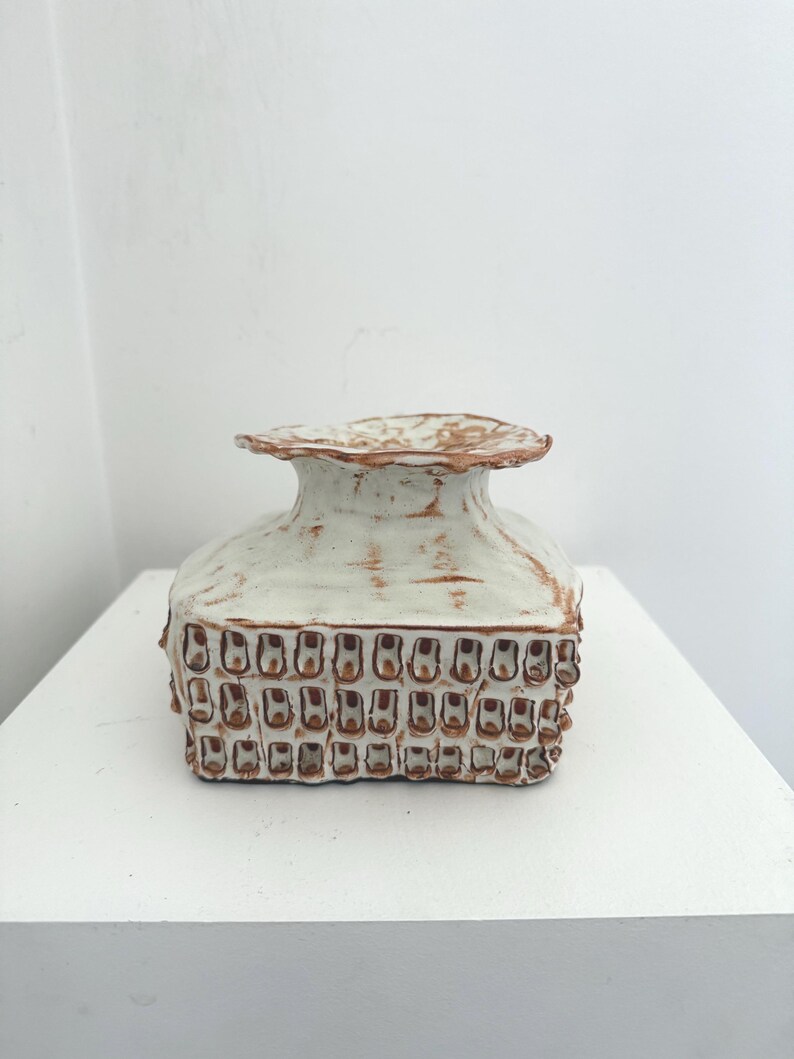 Vintage Studio Pottery Brutalist Off-white Vase Sculpture: Handmade ...