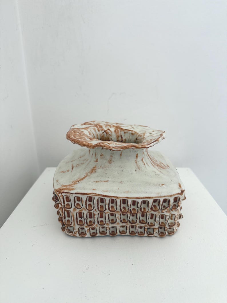 Vintage Studio Pottery Brutalist Off-white Vase Sculpture: Handmade ...