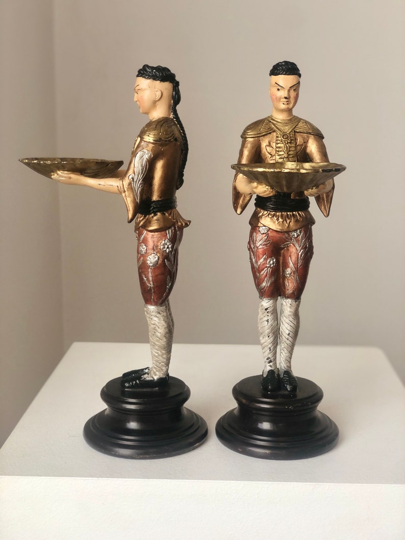 Pair Decorative Chinoiserie Bronze Oriental Men Statues, Besselink and ...