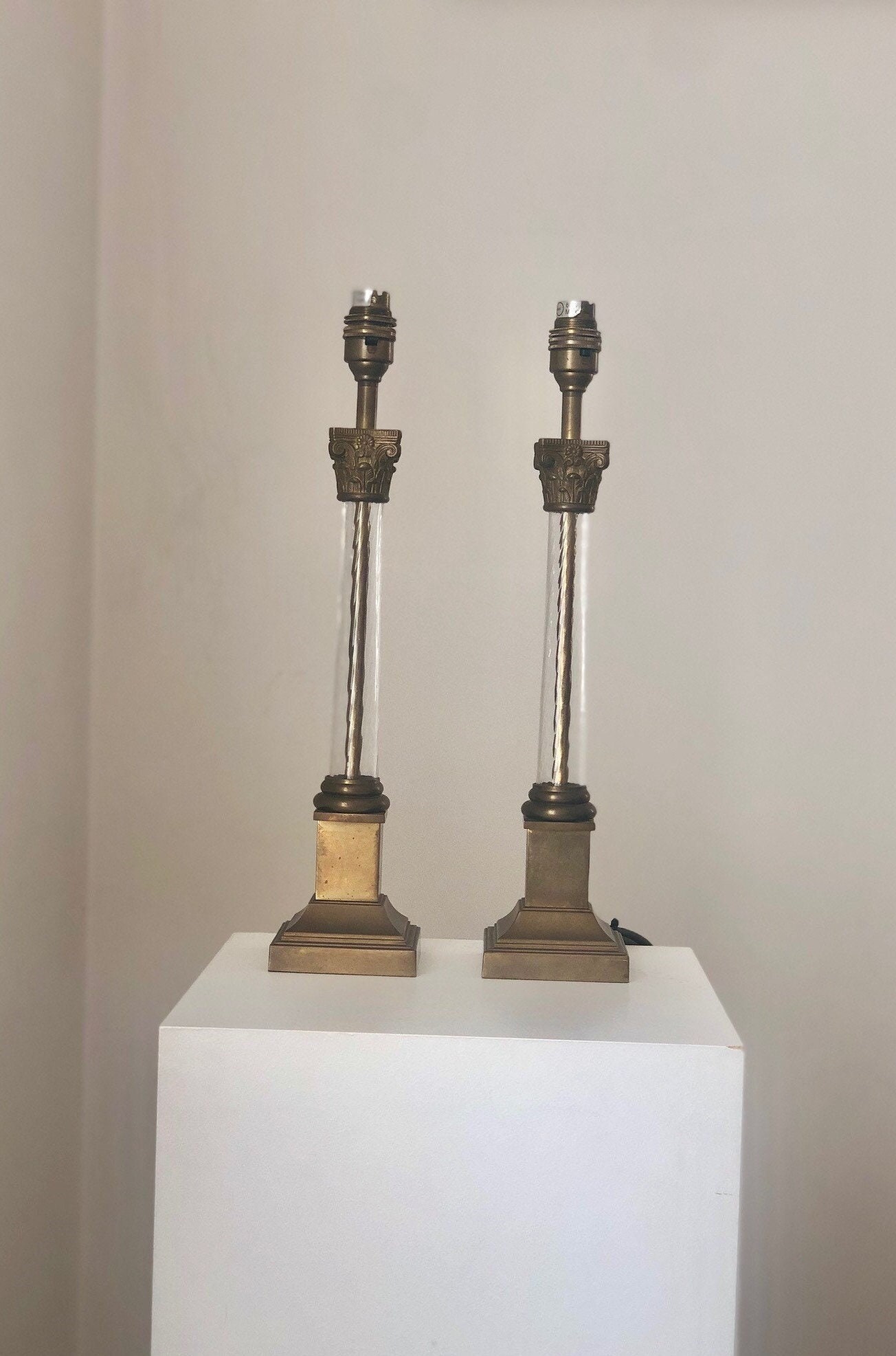Vintage Pair Brass Glass Column Table Lamps Greek Column Desk - Etsy UK