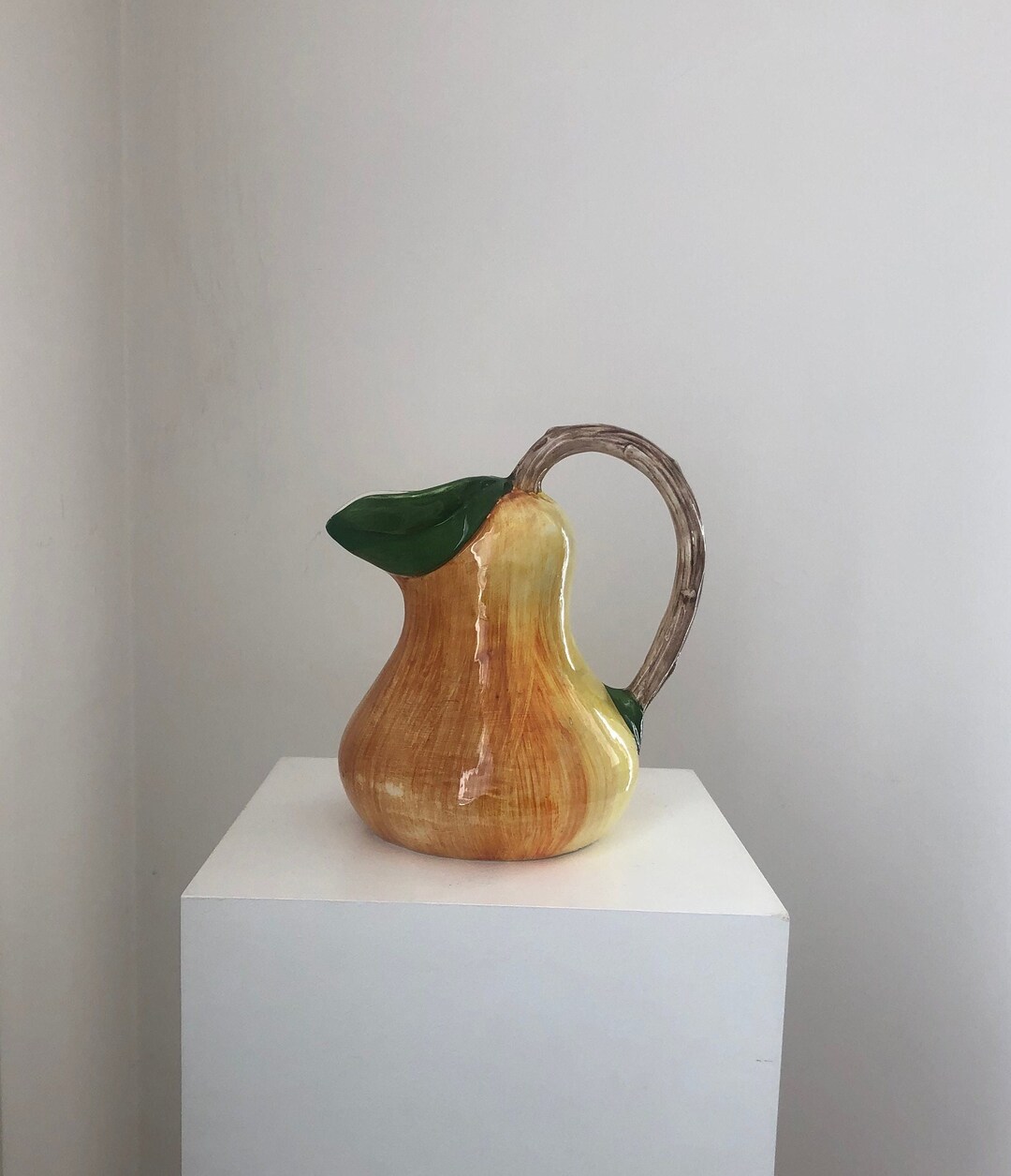 Vintage Italian Majolica Yellow Pear Jug, Hand Made Bassano Ceramic ...