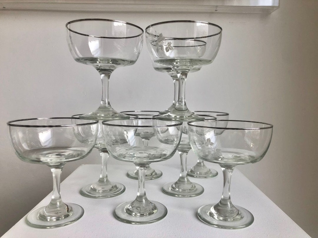 10-piece Vintage Champagne Coupes With Silver Rim, Etched Cocktail ...