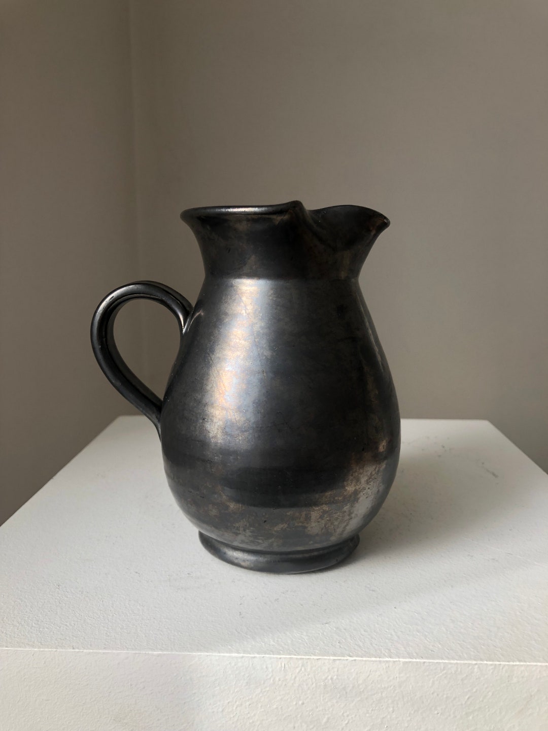 Mid Century Brutalist Metallic Glaze Black Jug, Vintage Prinknash ...