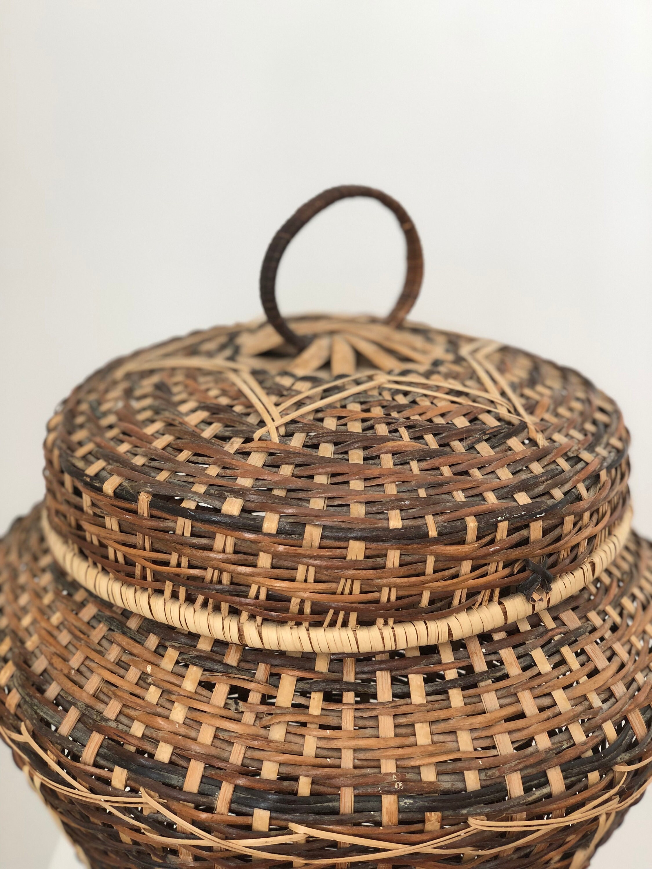Vintage Asian Wicker Storage Baskets With Lid, Decorative Modern Rustic ...