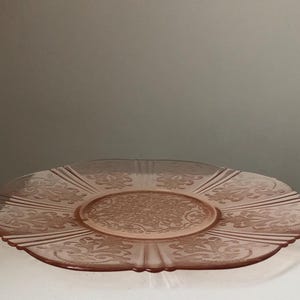 Vintage Large Round Pink Glass Serving Platter With Etched Flowers ...