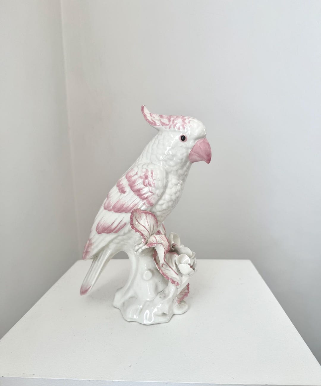 Mid Century Italian Ceramic Parrot Figurine: Hand Painted White & Pink ...