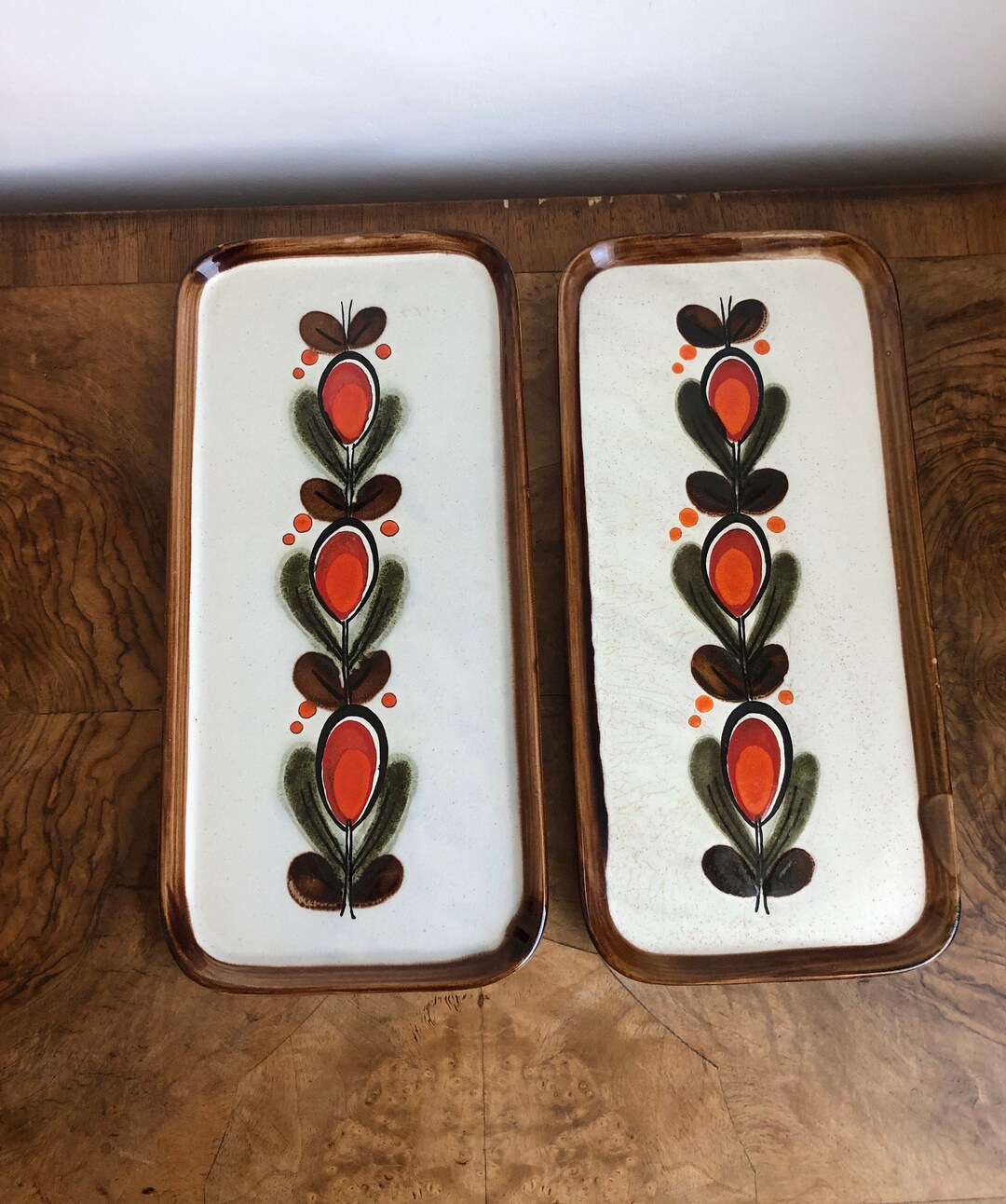 Pair 1970s Orange Floral Long Serving Platters, Schramberg Bernau Retro ...
