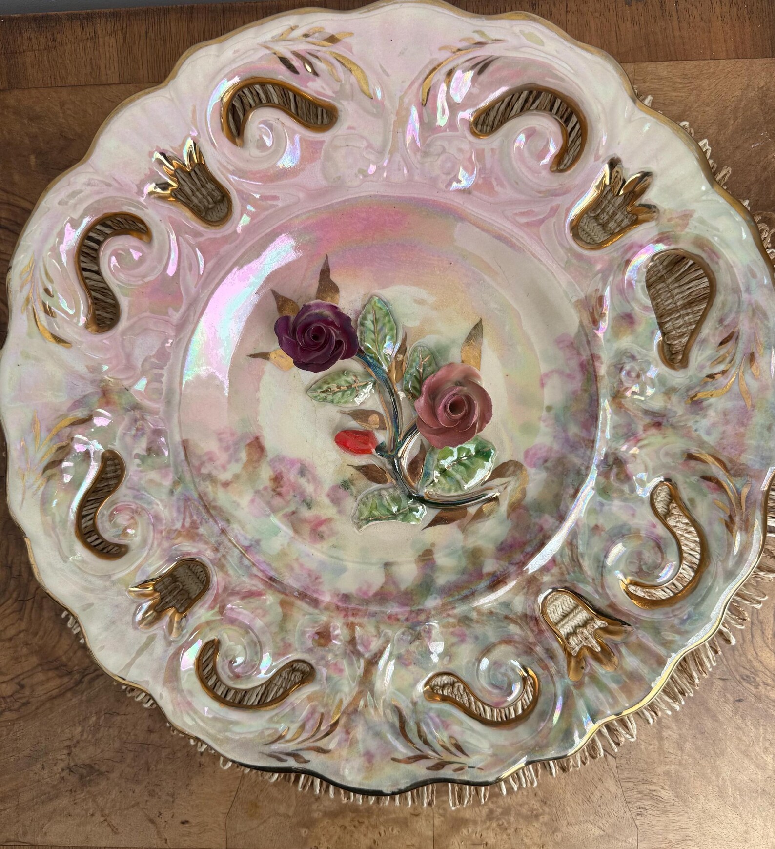 Mid Century Hubert Bequet Pink Floral Majolica Wall Plate, Belgian ...