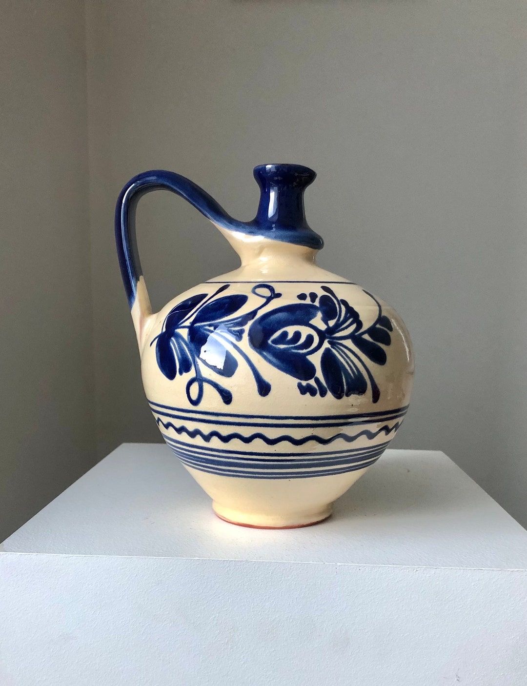 Vintage Korond Pottery Pitcher: Large Hand-painted Floral Jug ...
