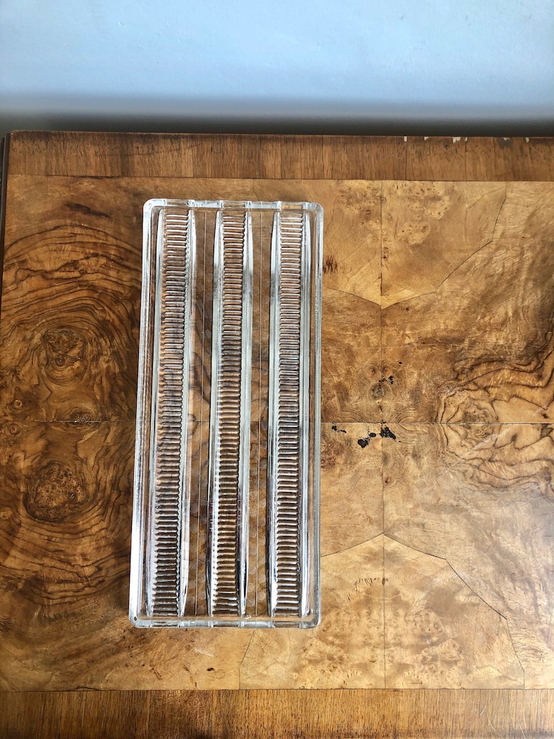 Elegant Rectangular Ribbed Glass Platter, Vintage Minimal Glass Serving ...