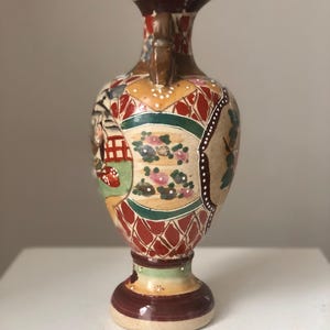 Antique Japanese Brown Satsuma Vase Samurai and Flowers, Hand Painted ...