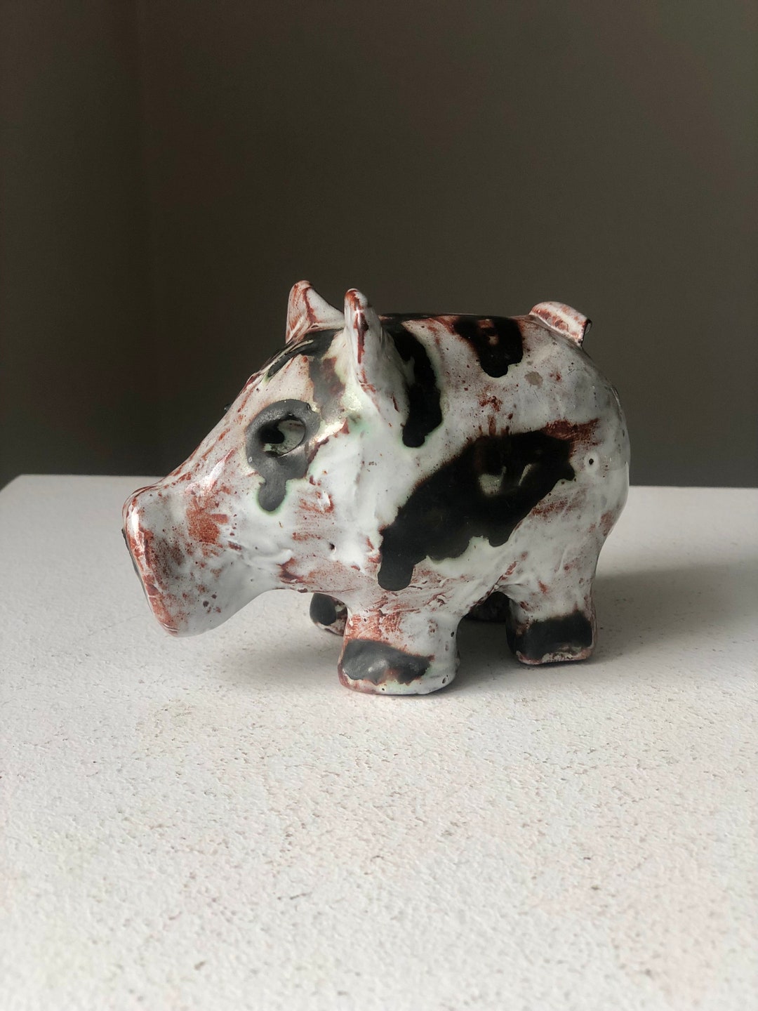 Small Hand Made Pig Ceramic Sculpture, Vintage Studio Pottery White ...