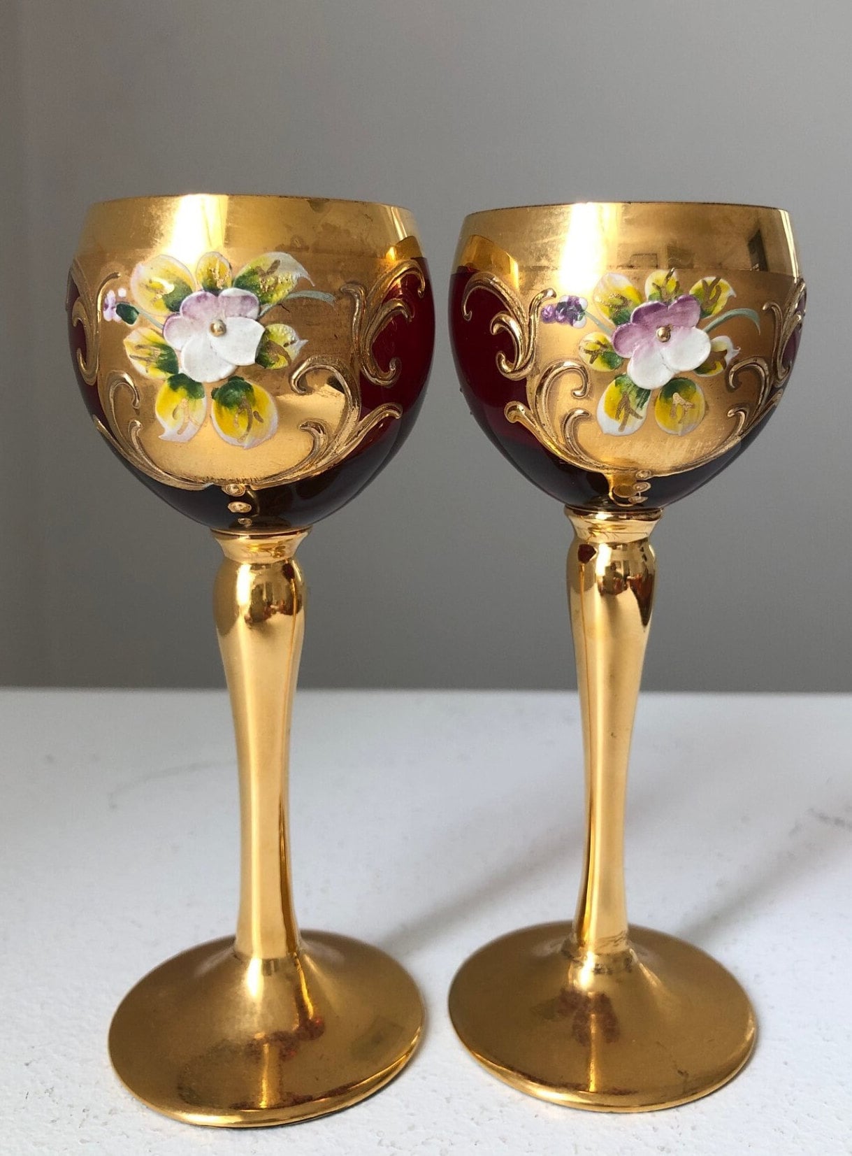 4-piece Vintage Murano Tre Fouchi Red Gold Aperitive Glasses, Set of 4 ...