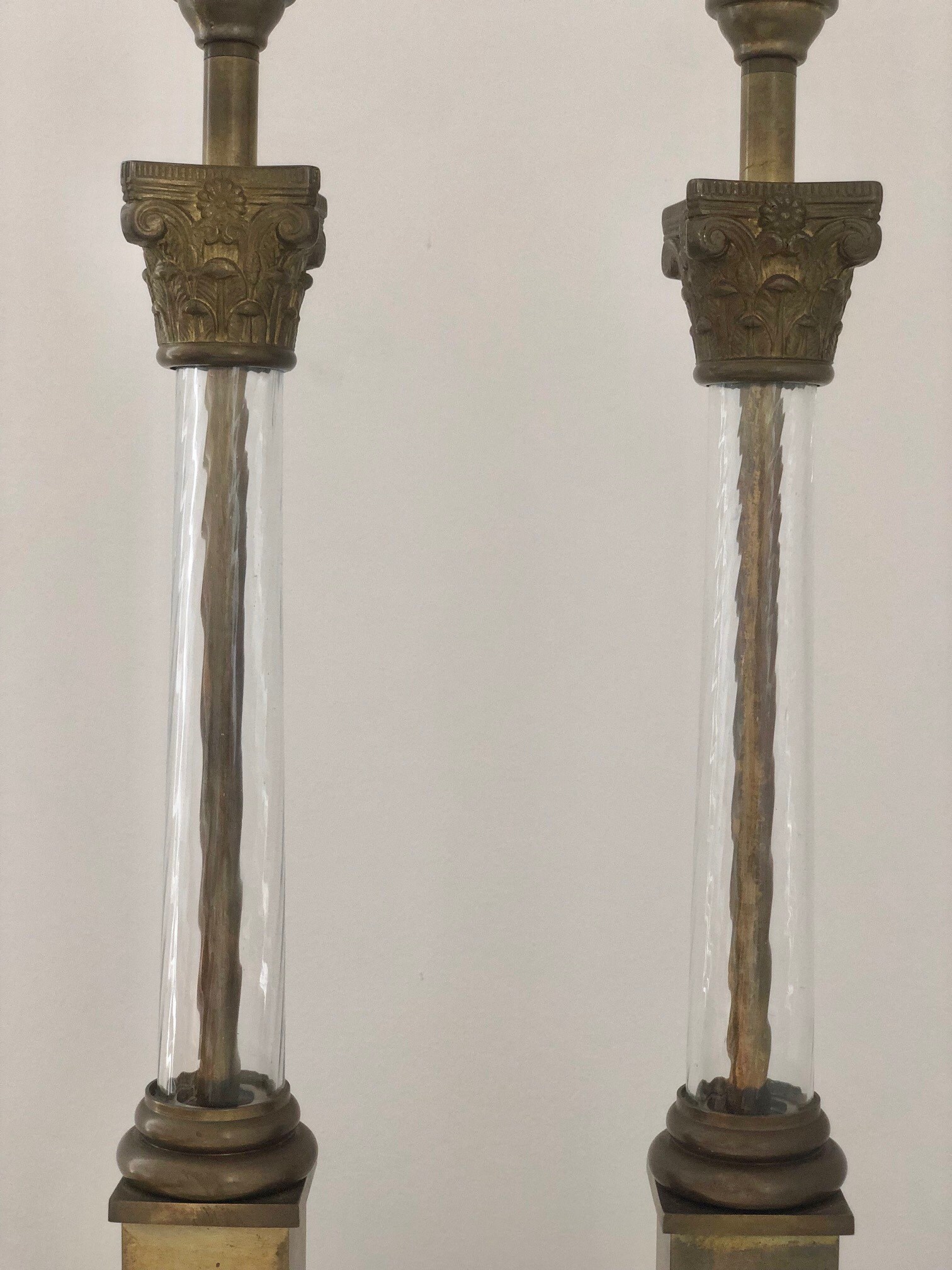 Vintage Pair Brass Glass Column Table Lamps Greek Column Desk - Etsy UK