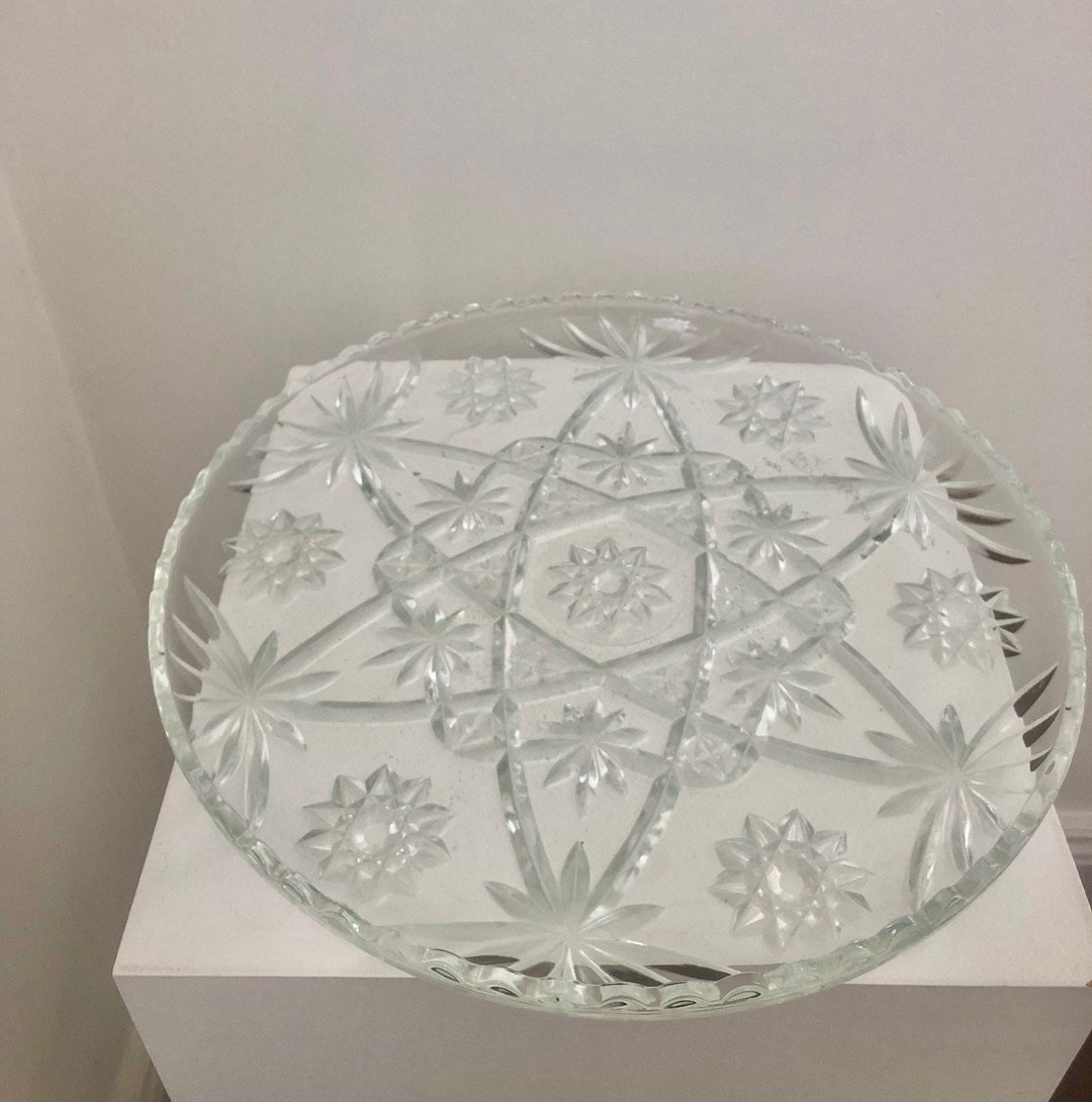 Vintage Large Round Crystal Platter Glass Serving Dish Food - Etsy