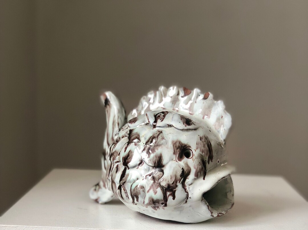Vintage Studio Pottery Puffer Fish Ceramic Sculpture, Handmade White ...