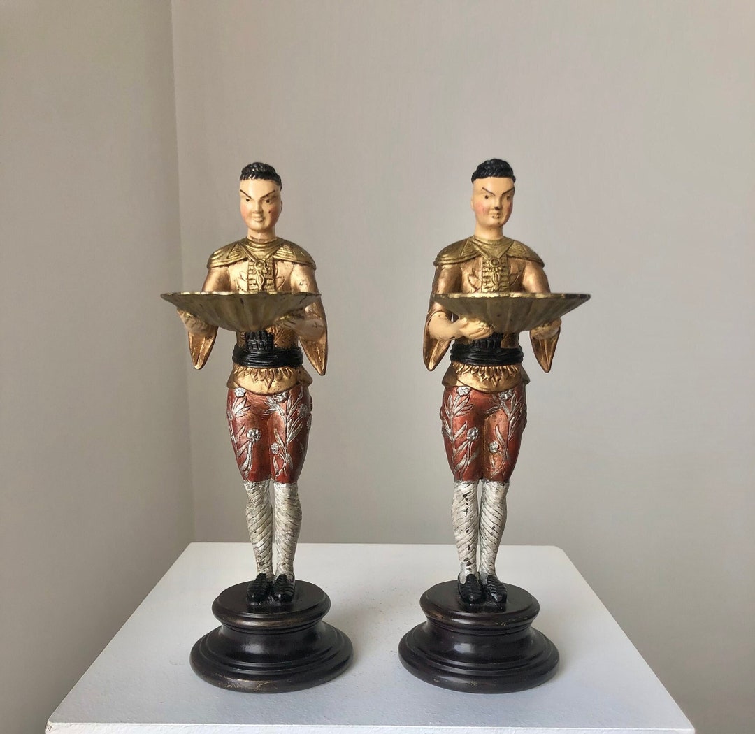 Pair Decorative Chinoiserie Bronze Oriental Men Statues, Besselink and ...