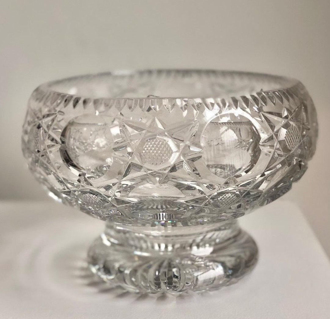Vintage Large Heavy Crystal Glass Round Pedestal Serving Dish, Royal ...